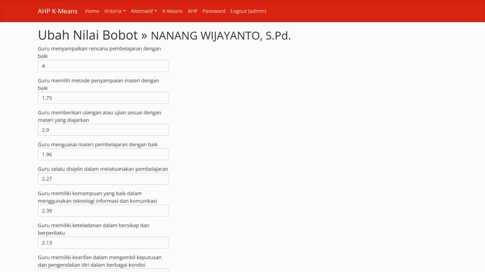 Source Code SPK Metode AHP K-Means PHP