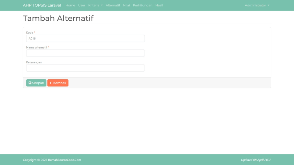 Source Code SPK Metode AHP TOPSIS Laravel