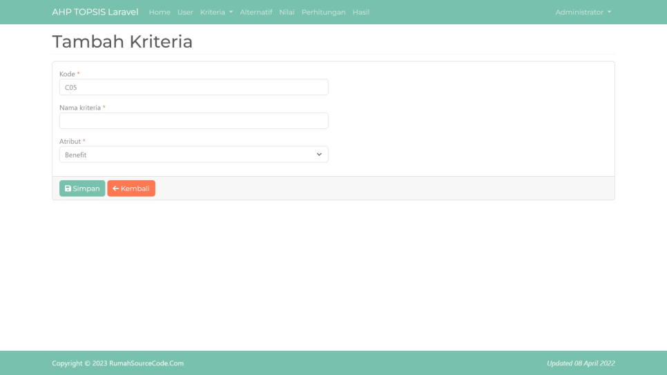 Source Code SPK Metode AHP TOPSIS Laravel