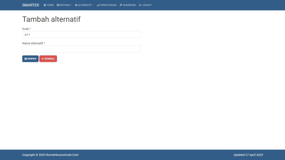 Source Code SPK Metode SMARTER PHP