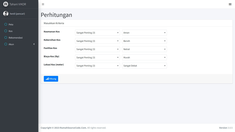 Source Code Metode Tahani VIKOR PHP