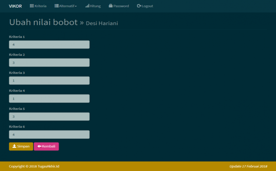 Source Code SPK Metode VIKOR PHP